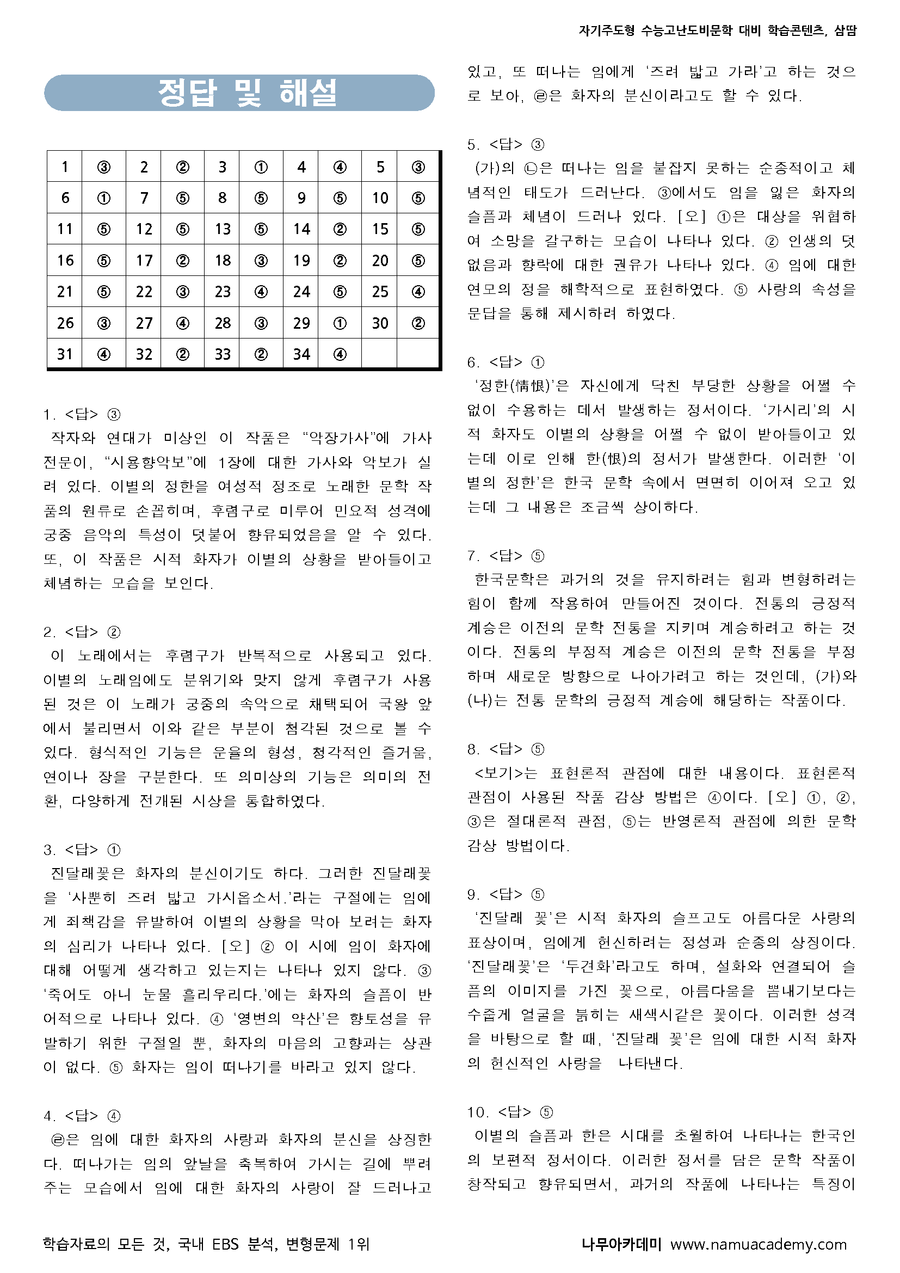 고1 개정 교과서 국어 천재 박영목 61 가시리 진달래꽃 기출문제1 네이버 블로그